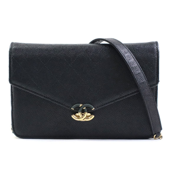 CHANEL | Bags | Chanel Chain Wallet Coil Coco Mark Leather Black Ladies ...